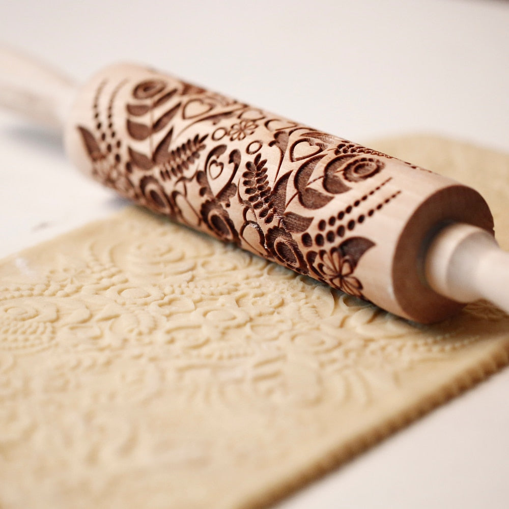 BUY Rolling Pin For Baking (Engraved Designs) ON SALE NOW! - Wooden Earth