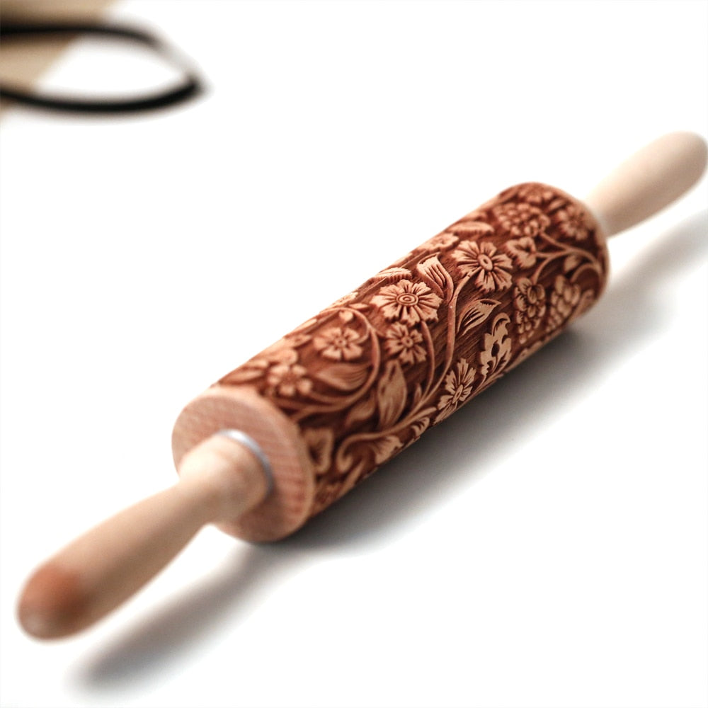 BUY Rolling Pin For Baking (Engraved Designs) ON SALE NOW! - Wooden Earth